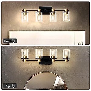 bulbeats 4-Light Gold Bathroom Light Fixtures, Bathroom Vanity Light Fixtures Over Mirror, Gold Bathroom Light Fixtures with Glass Shade for Bathroom Livingroom Kitchen Hallway Cabinet Porch…