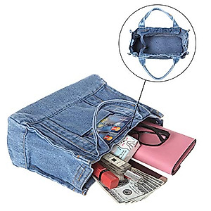 AOCINA Denim Purse Jean Travel Tote Bags for Women Beach Bag Denim Purses and Handbags for Teen Girls Women (Small E-Light Blue)