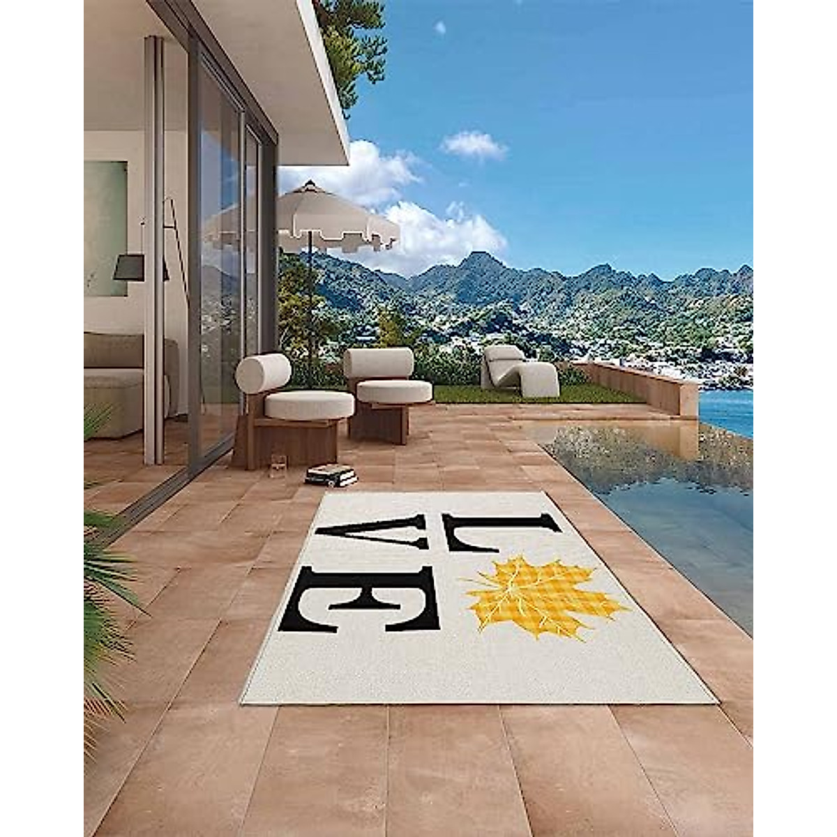 Outdoor Area Rug for Patio,Thanksgiving Orange Fall Maple Leaf Plaid Camping Rugs Indoor Large Floor Mat 4x6ft,Farm Love Quote Line Outside Carpet for Deck RV Picnic Porch Backyard Bedroom