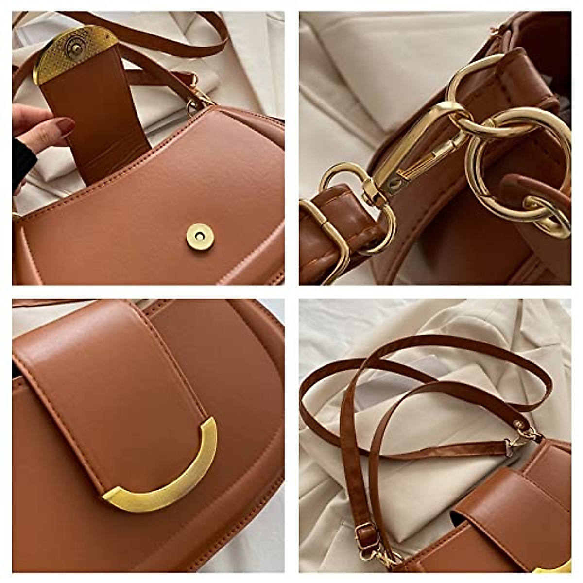 Women Shoulder Bag Saddle Bag Vintage Solid Small Hobo Crossbody Bag Purse Fashion PU Leather Tote Handbag