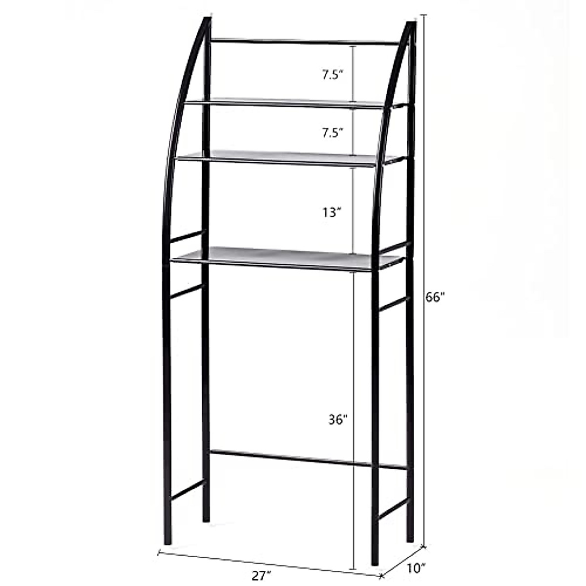 Dulce Domi 3-Shelf Bathroom Organizer Over The Toilet Storage, Bathroom Shelves Over Toilet, 27” L x 10” W x 66”H