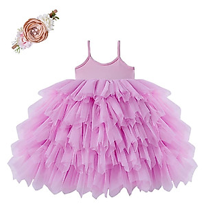 CHENBAO Baby Girls Tutu Dress Flower Girls Dress Ruffle Tulle Kids Birthday Party A-Line Dress Infants Sling Boho Summer Sundress Baby Shower Princess Gown Pink Easter Size 6-12 Months