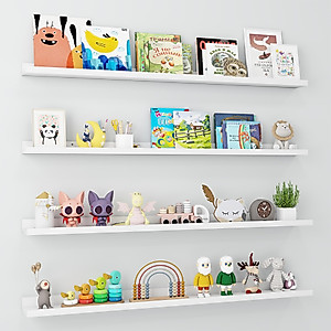 Axeman White Floating Shelves for Wall | Picture Ledge Shelf Set of 4 | 48 Inch Picture Shelf for Wall with Ledge | Floating Shelves with Lip Photo Ledge Shelves Display Shelves Nursery Book Shelves