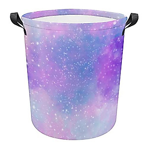 HoaMoya Collapsible Unicorn Galaxy with Glitter Laundry Basket Pastel Cloud And Sky Freestanding Laundry Hamper With Handles Large Waterproof Cloth Toy Storage Bin for Household Bedroom Bathroom