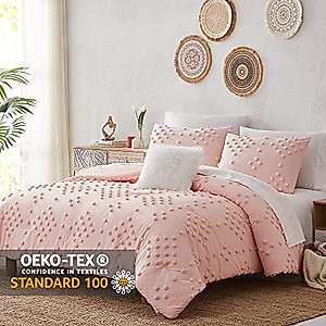 Geniospin Twin Comforter Set 6 Pieces, Bed in A Bag with Comforters, Sheets, Pillowcases & Shams - Pom Tufted Design Microfiber, All Season Down Alternative Bedding Sets (Pink, 66 x 86 Inches)