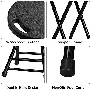 Allpop 2 Pack Folding Stool 18 Inch, Foldable Stool Chair Set of 2, 550lbs Capacity, Portable Round Bar Stool with Handle for Adults Kitchen Garden, Black