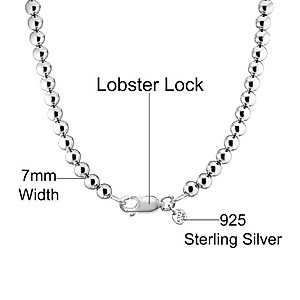 Savlano 925 Sterling Silver 7MM Handmade Bead Ball Strand Chain Necklace For Women - Made in Italy Comes With a Gift Box (20,7mm)
