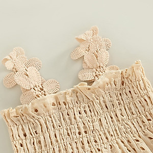 Newborn Baby Girls Clothes Sets Waffle Floral Print Sleeveless Bodysuits+Ruffles Drawstring Summer Shorts+Headband (Y-Apricot, 0-3 Months)