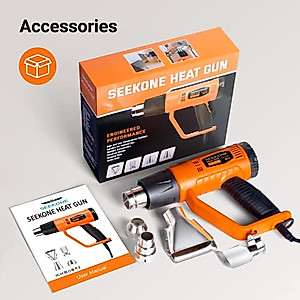 SEEKONE Heat Gun 1800W Heavy Duty Fast Heat Hot Air Gun Kit with 752℉&1112℉（400℃-600℃） Dual-Temperature Settings and 4 Nozzles with Overload Protection for Crafts, Shrinking PVC, Stripping Paint