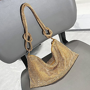 2-PACK Hobo Rhinestone Purse Sparkly Bag Silver Gold Diamond Purses for Women 2022 Upgrade Evening Prom Rhinestone Handbag (large)