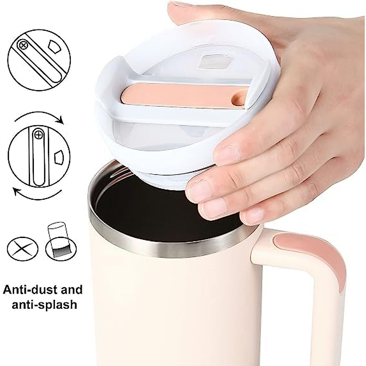 RaepperHan 40oz Car Travel Mug With Handle And Straw Lid | Stainless Steel Insulated Mug | Hot & Cold Drink Mug, Fitness & Sports Mug (White),RZSB01