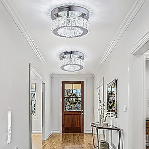 Finktonglan Modern Crystal Ceiling Light LED Mini Chandelier Flush Mount Ceiling Light Fixtures K9 Crystal Round Ceiling Lamp for Hallway Foyer Bedroom