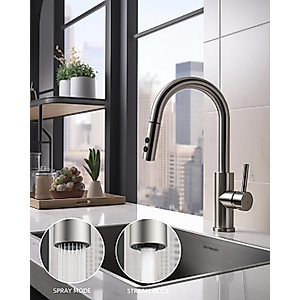 Metal Pull Down Kitchen Faucet Head Replacement with 15 Adapters, Pull Out Sink Spray Head, 2 Function Spray Nozzle Compatible with Moen, American Standard, Delta, Kohler Faucets, Brushed Nickel