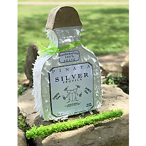 White Tequila Bottle Piñata with Stick - 17.5" x 10.5" x 3.5" Perfect for Party Decorations, Photo Prop, Birthday, Funny Anniversary, 21 birthday - Fits candy/favors