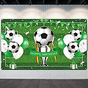 Soccer Happy Birthday Banner,Large Soccer Birthday Party Supplies Decorations Banner Backdrop Printed with Soccer Balloons for Boys Kids Teens Sport Themed Birthday Party Supplies Photo Background