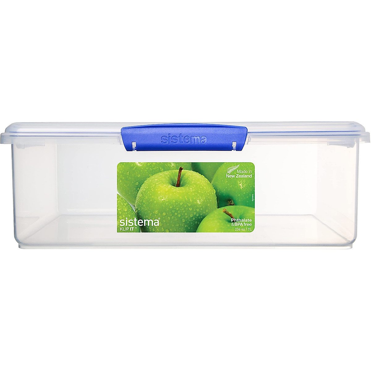 Sistema Large Food Storage Container with Lid for Lunch, Meal Prep, and Leftovers, Dishwasher Safe, 236oz, Clear/Blue