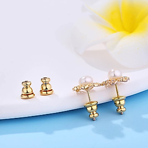 Moconar Locking Earring Backs for Studs, Hypoallergenic 18k Gold Bullet Earring Backs Replacements for Studs/Droopy Ears,Secure Comfort Locking Backing for Sensitive Ears,2 Pair Gold 2 Pair White Gold