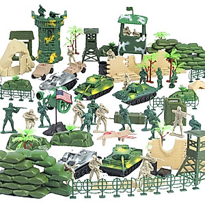 Nasidear 150 Piece Military Figures and Accessories - Toy Army Soldiers in 2 Colors, 14 Design Vehicle,War Soldiers Playset with 2 Flags and Battlefield Accessories