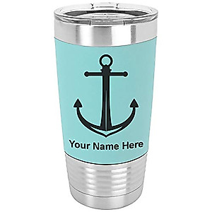 LaserGram 20oz Vacuum Insulated Tumbler Mug, Boat Anchor, Personalized Engraving Included (Silicone Grip, Teal)