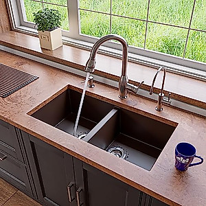 ALFI brand AB3420UM-BLA Undercount Double Bowl Granite Composite Kitchen Sink, 34", Black