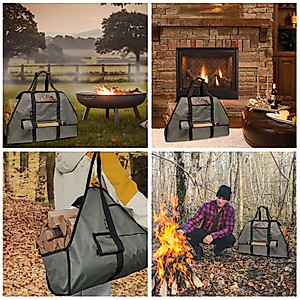 Large Firewood Log Carrier, Canvas Log Carrier Bag Tote, Sturdy Fireplace Wood Stove Accessories, Perfect for Carrying Wood at Indoor or Outdoor, Camping Storage Basket with Handles