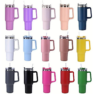 40 Oz Muggs Tumbler with Lid Handle Straw, 304 Stainless Steel Double-layer Vacuum Auto Cup Outdoor large Capacity Travel Mug Thermos Travel Coffee Mug for Home, Office (White)