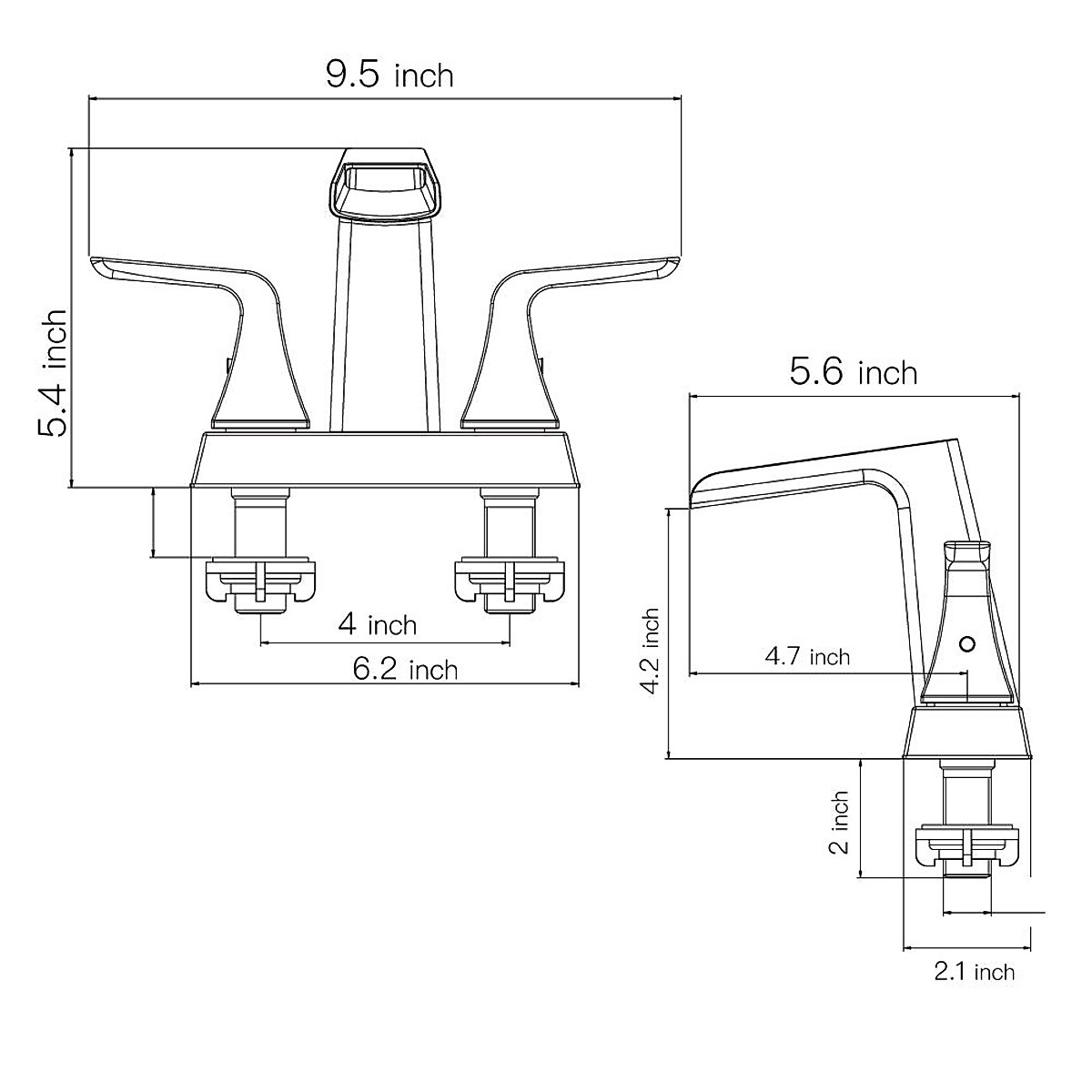 NEWATER 2-Handle Waterfall Brass Bathroom Sink Faucet 4-Inch Centerset 2-3Hole RV Modern Bath Vanity Faucets Mixer Tap Deck Mounted with Metal Pop Up Drain & Supply Lines，Matte Black