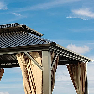 Aoodor 10' x 12' Gazebo Hardtop Roof, Aluminum Frame with Mosquito Netting and Curtain for Garden Patio, Black