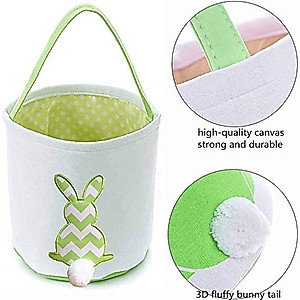 2 Pack Easter Bunny Basket Bags, Striped Bunny Print Design Canvas Tote Bag, Used for Egg Candy and Gift Hunting at Children's Easter Party (Blue+red)