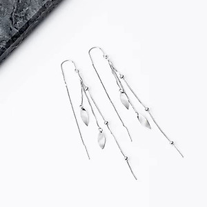 VONALA Leaf Threader Earrings 925 Sterling Silver Chain Earrings Tassel Dangle Drop Earrings for Women Hypoallergenic Jewelry Gift