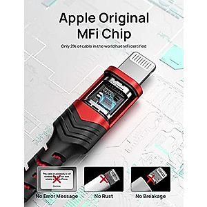 JSAUX 【Apple MFi Certified】 Lightning Cable 6ft, iPhone Charger Cable Nylon Braided Heavy Duty, Upgraded C89 USB Lightning Cord for iPhone 11 Xs Max X XR 8 7 6s 6 Plus SE 5 5s, iPad, iPod-Red