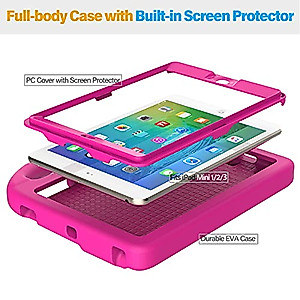 SUPLIK Kids Case for iPad Mini 1/2/3 (7.9"), Built-in Screen Protector Durable Shockproof Protective Cover with Handle Stand for 7.9 inch Apple iPad Mini 1st/2nd/3rd Generation, Pink
