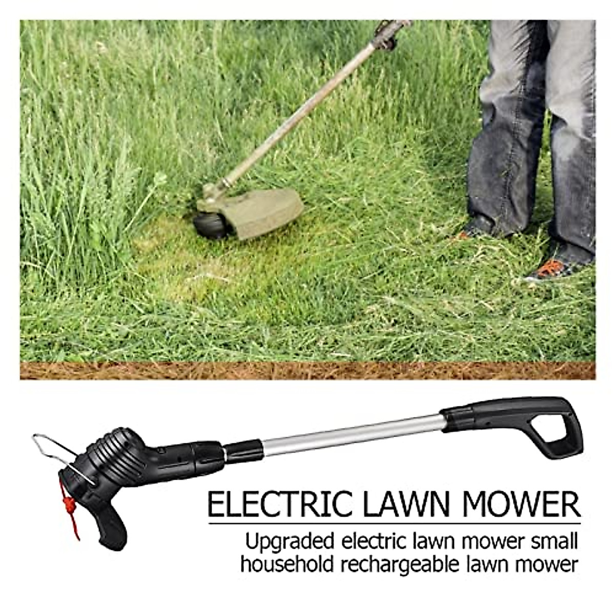 Cordless Lawn Mower 2000mAh Electric Lawn Mower Cordless Grass Hedge Trimmer Adjustable Handheld Mowing Machine Garden Power Tool with 18650 Battery