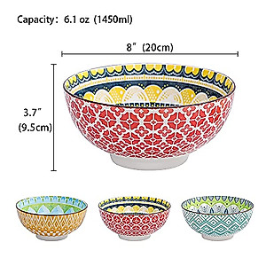 AHX Porcelain Large Serving Bowls - Salad Soup Noodle Ramen Bowls - Big Cereal Pasta Bowl Set - 3 Pack Large Capacity Ceramic Bowl sets -Microwave & Dishwasher Safe - 8inch（57oz/1.8 Quart