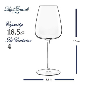 Luigi Bormioli Talismano Set Of 4 Grand Cru 18.5 Oz. Wine Glasses, Crystal SON-hyx Glass, With Titanium Reinforced Stems, Dishwasher Safe, Made In Italy.