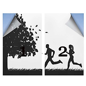 White Black Frosted Window Privacy Film Blackout Static Cling Removable Window Film Sun Blocking Anti UV Glass Film for Home Sliding Door Trees Forest Design Figure Silhouette 35.4Wx63L-inch x2 Pcs