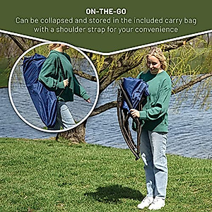 TIMBER RIDGE Folding Rocking Camping Chair with Hard Armrests, Portable Outdoor Rocker for Patio, Garden, Lawn, Supports up to 250 lbs, Blue