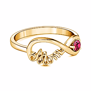 Ayafee Name Ring Personalized 10K 14K 18K Solid Gold Custom Name Ring with Birthstone Nameplate Ring for Birthday Mother's Day Gift - Style 2