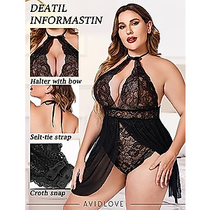Avidlove Plus Size Lingerie for Women Baby Doll Lingerie Dress Sexy Sleepwear Birthday Lingerie Black