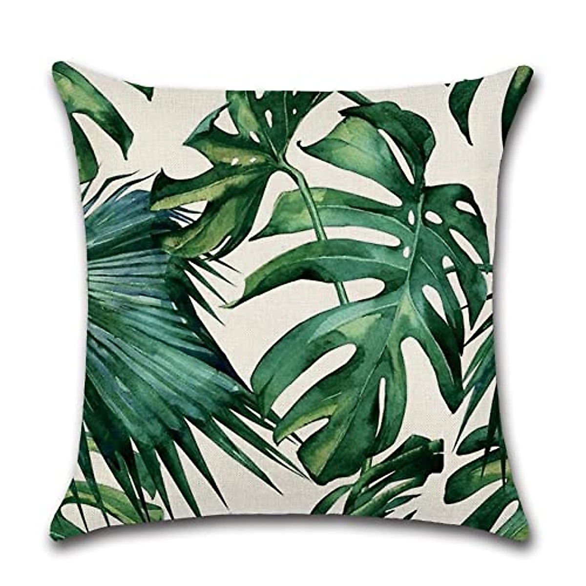OTOSTAR Outdoor Waterproof Linen Throw Pillow Covers 18x18 Inch Square Pillow Covers Set of 4 Tropical Green Leaves Decorative Cushion Covers for Couch Sofa Tent Garden Patio