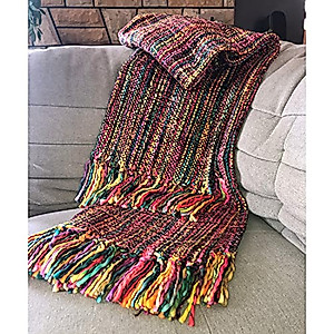ART & ARTIFACT Boho Throw Blanket - Colorful Striped Chunky Knit Blanket Hippie Room Decor - 48" x 70" Afghan