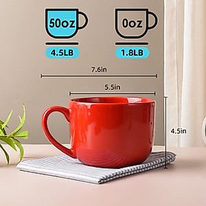 CAILIDE 50oz large Ceramic Soup Mug with Handles for Coffee, Tea, Ice Cream, Cereal (Red)