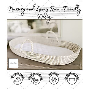 Baby Changing Basket - Handmade Moses Basket Changing Basket for Baby Table Topper - 2 Organic Cotton Washable Diaper Changing Pads CPSC Compliant