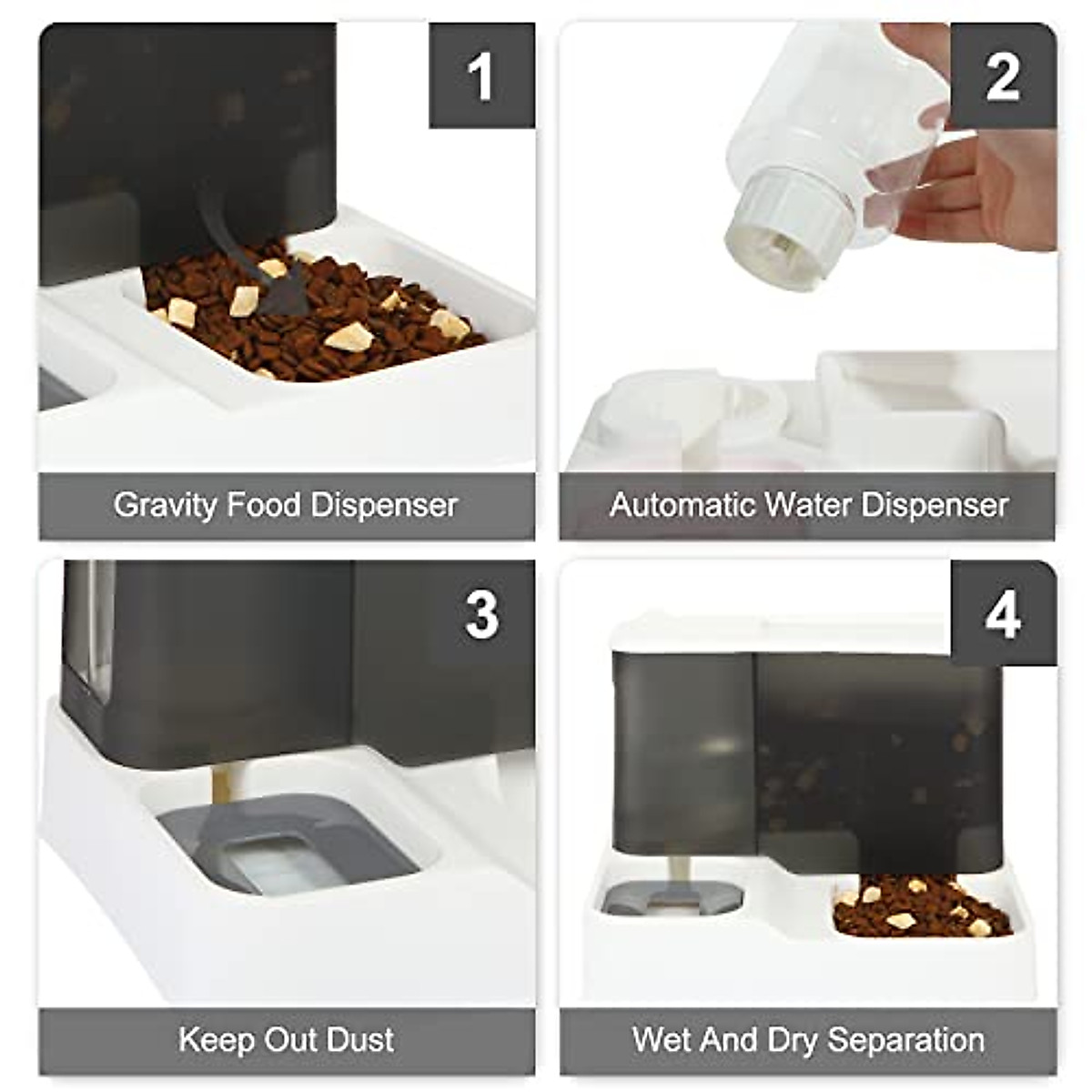 Anhixuse Automatic Cat Feeder,Dog Feeder,Pet Gravity Feeder,2 in 1 Gravity Cat Food and Water Bowl Set,Automatic Water Dispenser and Food Dispenser 2 in 1 for Small and Medium Dogs, Cats,Pets(Grey)