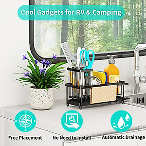 Godboat Sponge Holder for Kitchen Sink - Kitchen Sink Organizer with Brush Holder, 201 Stainless Steel, Sink Caddy with Auto-Drain, 360° Swivel Spout, Cool Gadgets for Apartment, Farmhouse and RV