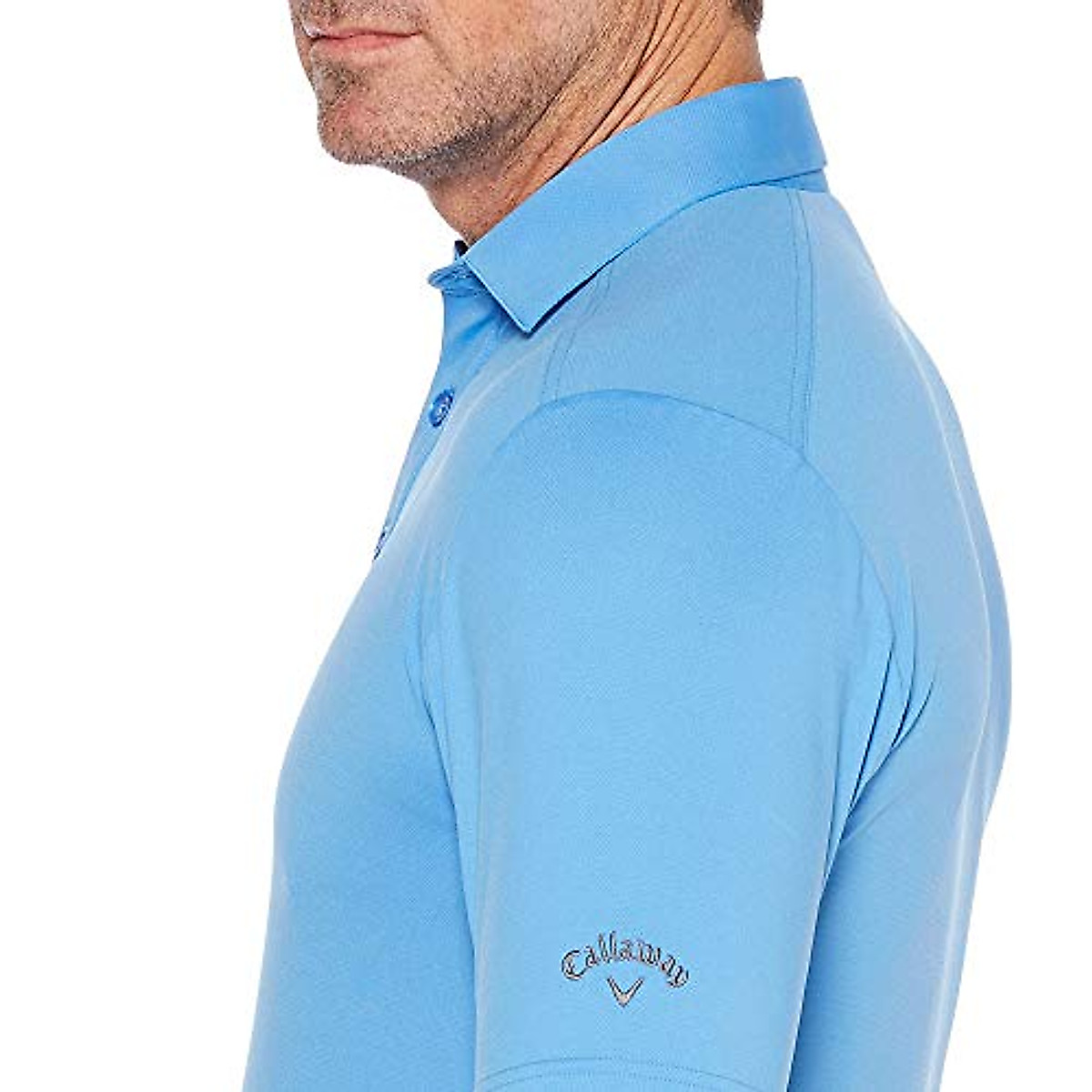 Callaway Men's Micro Hex Golf Performance Polo Shirt with Sun Protection, Solid Stretch Fabric, Marina, Large