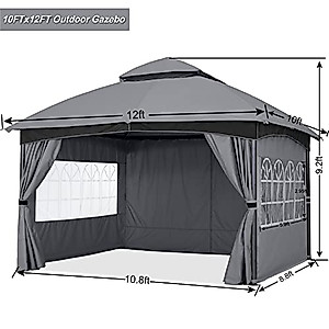 COOSHADE 10x12 Patio Gazebo with Window Curtains Canopy Tent for Outdoor Garden Backyard Dark Grey