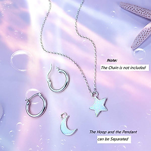 Star and Moon Friendship Earrings Created Opal Hoop Drop Dangle Earrings 925 Sterling Silver Star Moon Fans Best Valentines Day Birthday Gifts