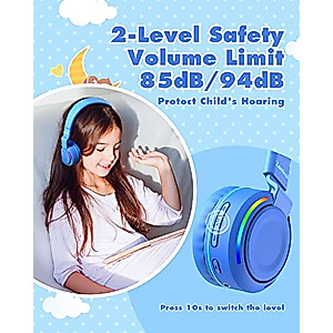 ZAMKOL Kids Bluetooth Headphones, Kids Wireless Headphones with MIC, 50H Play Time, Colorful LED Lights, 85/94db Volume Limited, Bluetooth 5.0, Foldable, Over Ear Headphones for School Travel iPad