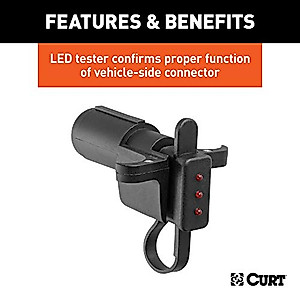 CURT 57627 6-Way Round Vehicle-Side to 4-Way Flat Trailer Wiring Adapter with Tester
